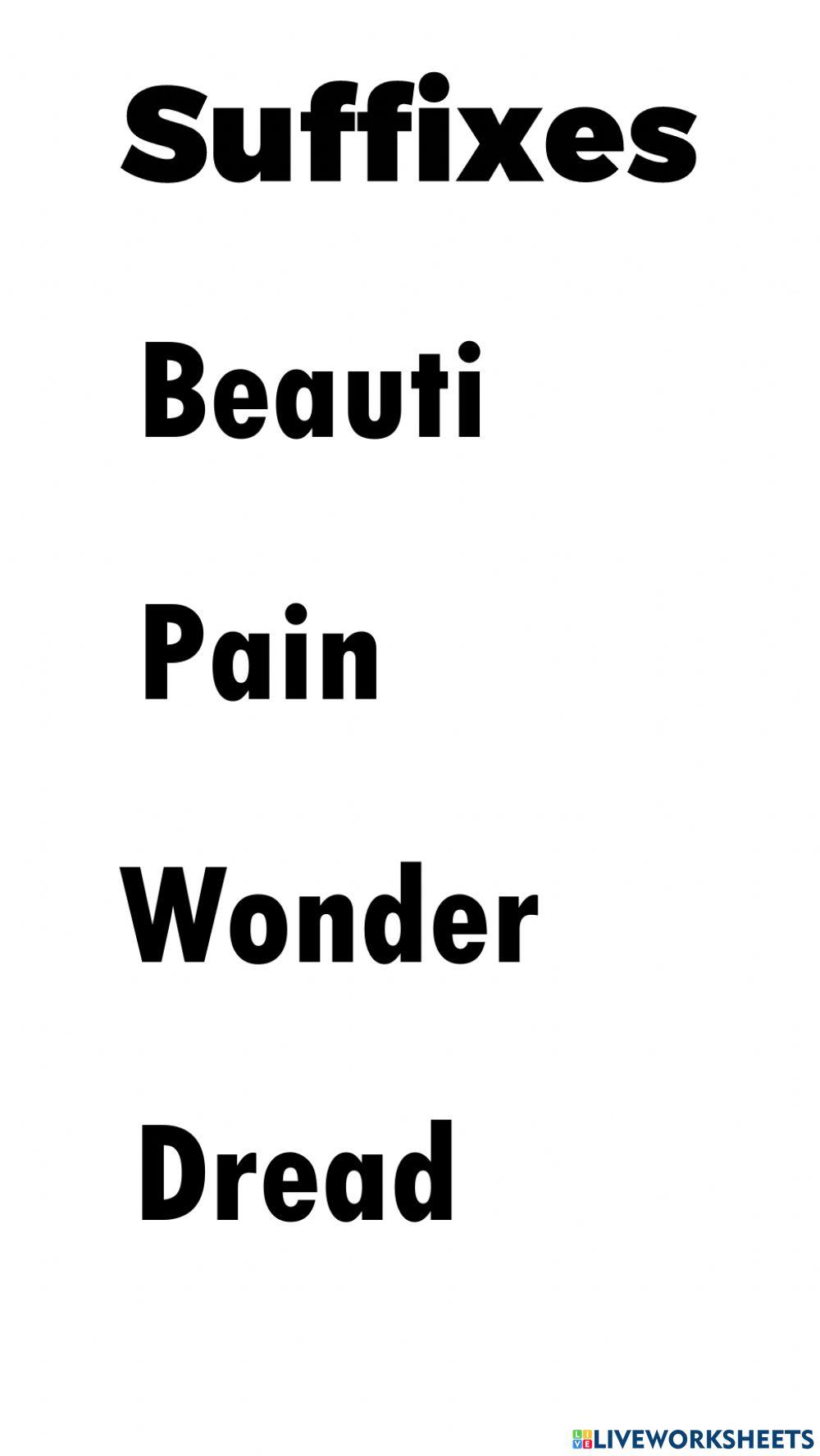 Suffixes interactive activity for 6th to 10th | Live Worksheets