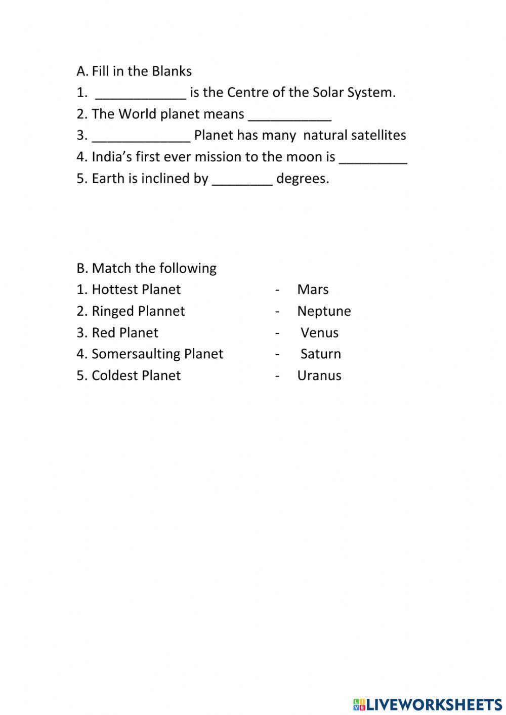 The Universe 1089947 | BlessyYeheal123 | Live Worksheets