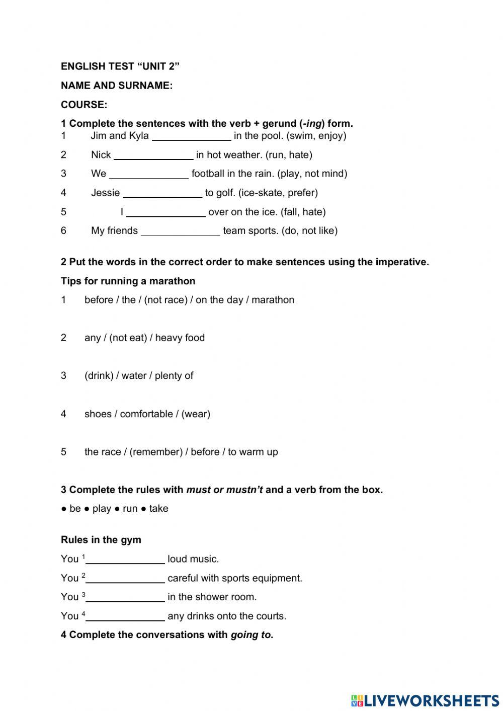 English exam worksheet for Teens 2 | Live Worksheets