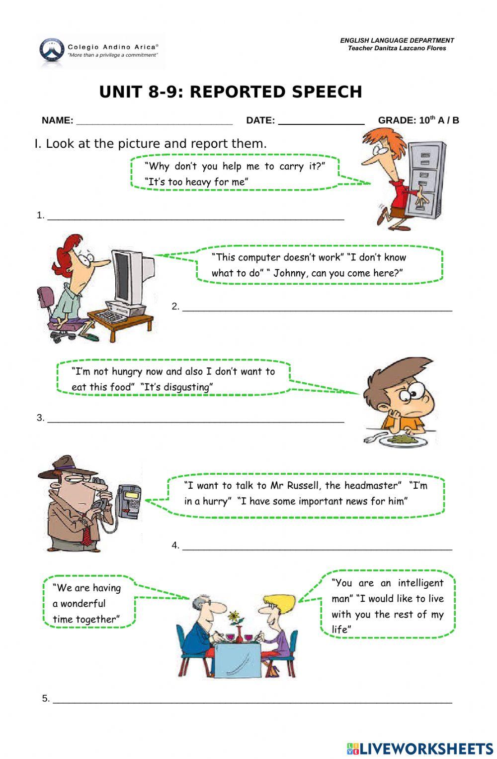 Reported Speech (?) 10th grade online exercise for | Live Worksheets