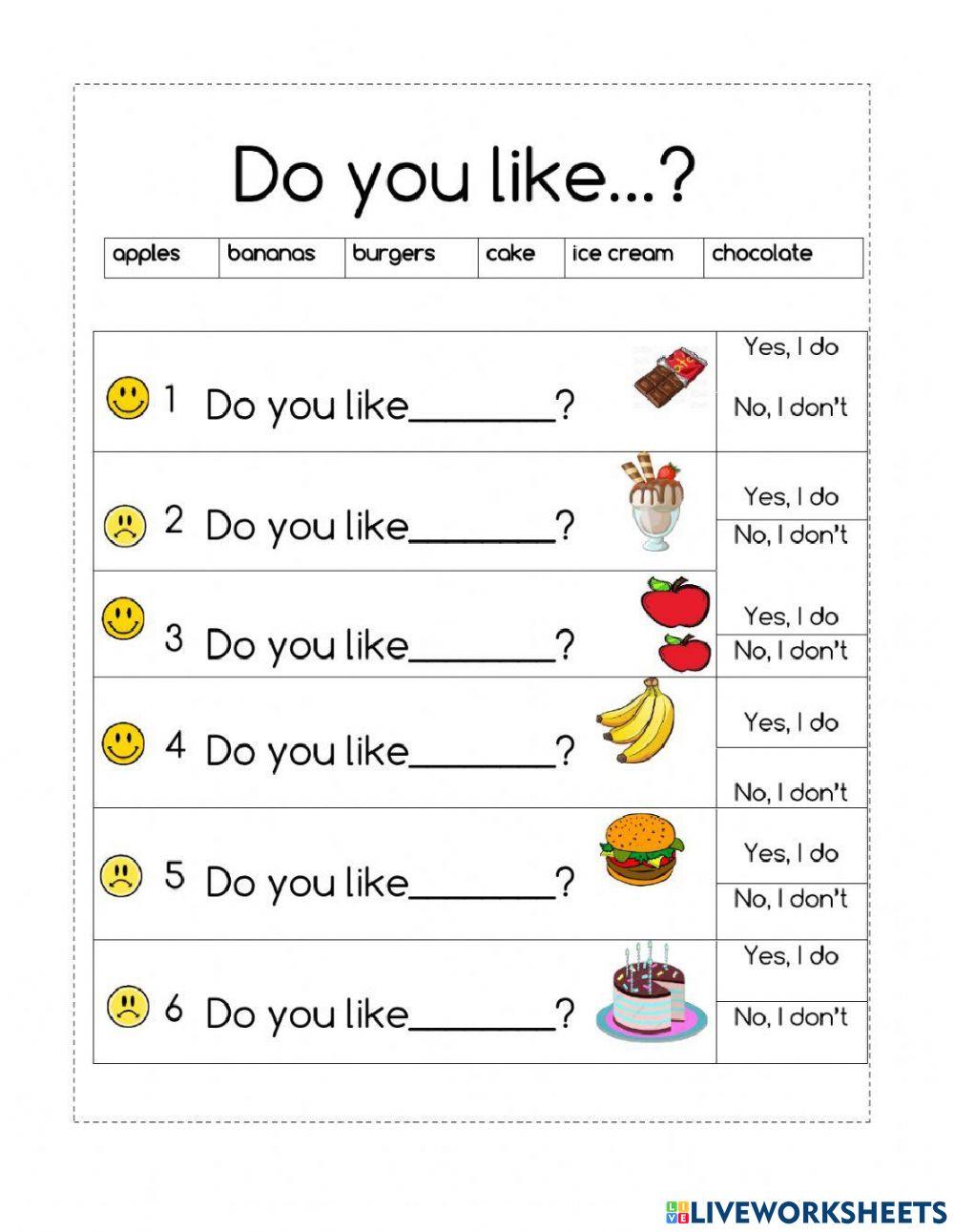 Do you like | Free Interactive Worksheets | 5060654