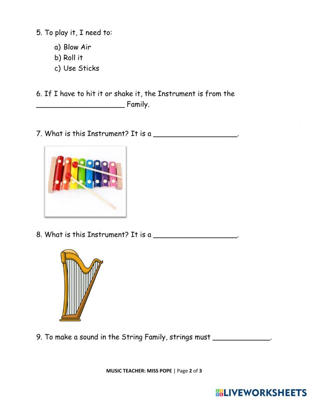 Music Test | Live Worksheets