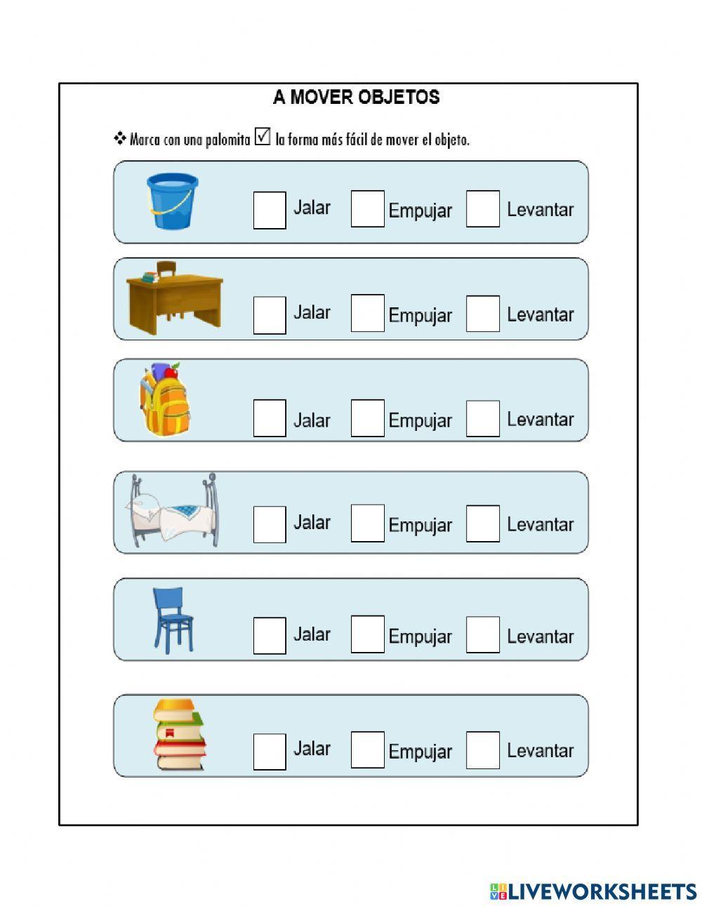 Jalar o empujar | Free Interactive Worksheets | 1090781