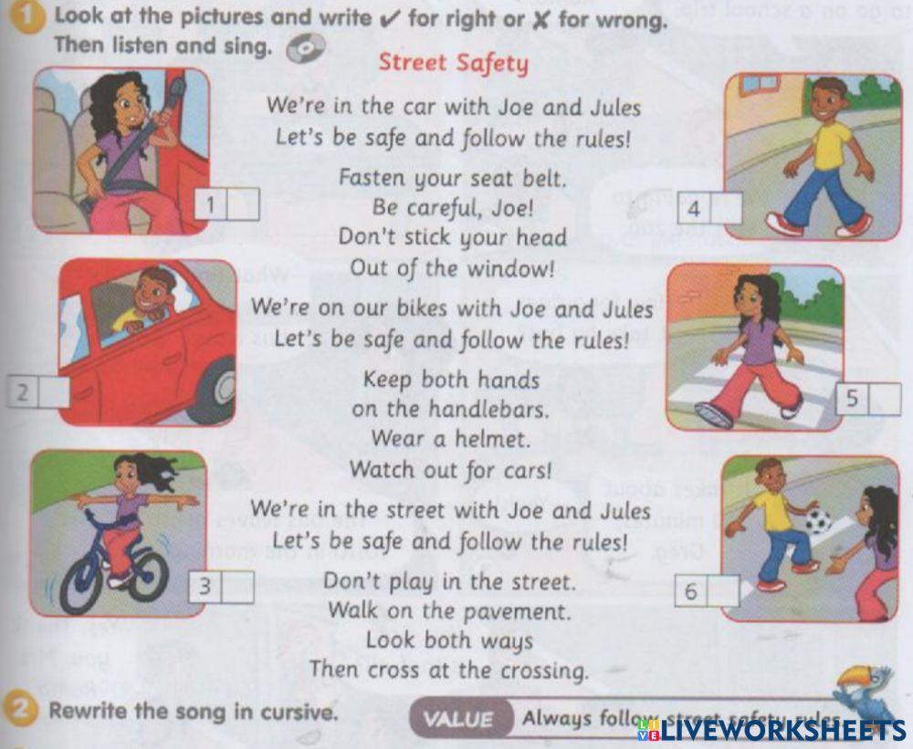 Street Safety: Sing a song worksheet | Live Worksheets