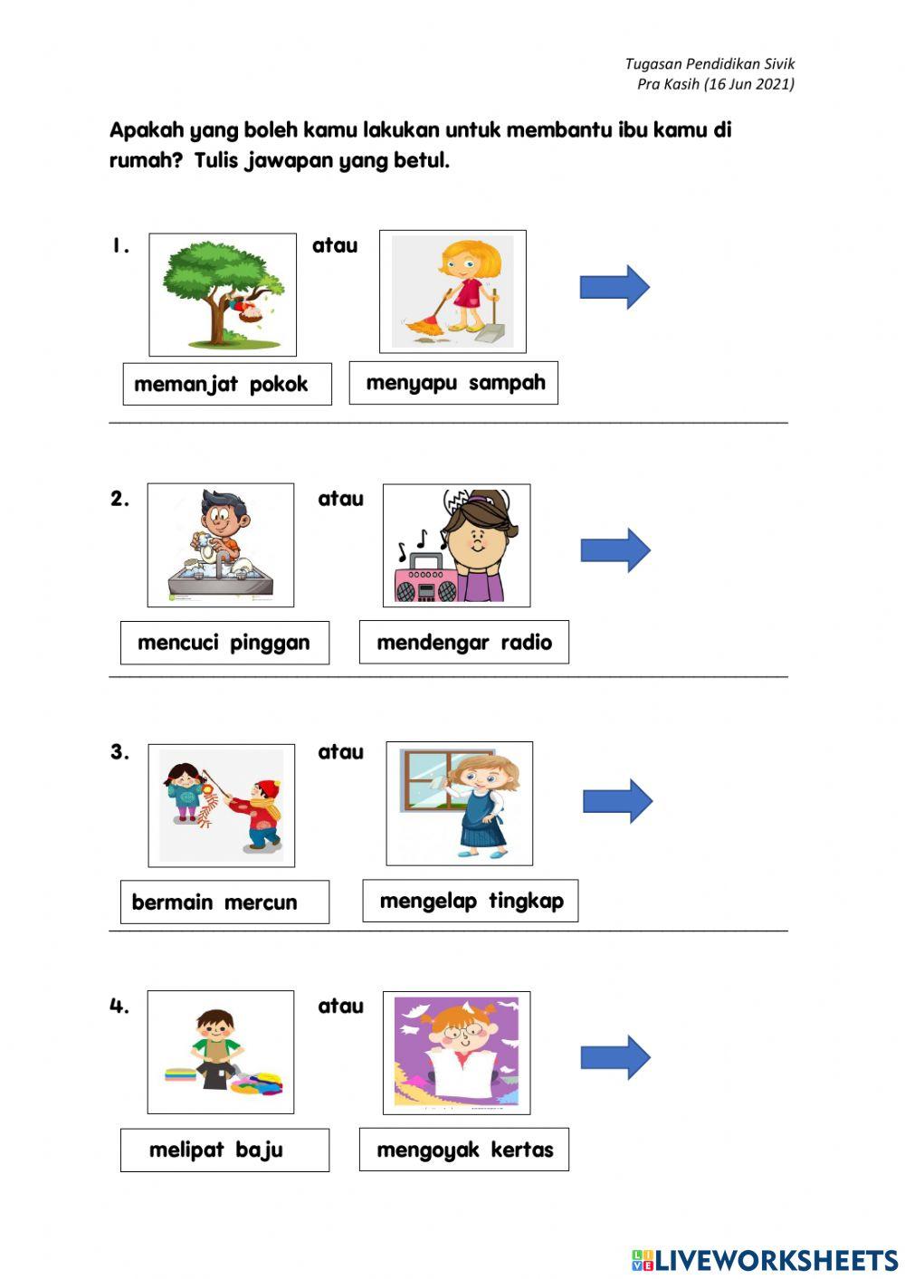 PENDIDIKAN SIVIK PRASEKOLAH (MEMBANTU IBU) online exercise for | Live ...