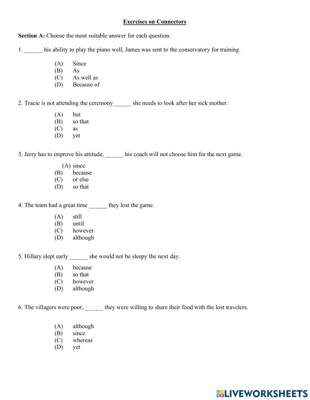 Connectors - Beginner online exercise for | Live Worksheets