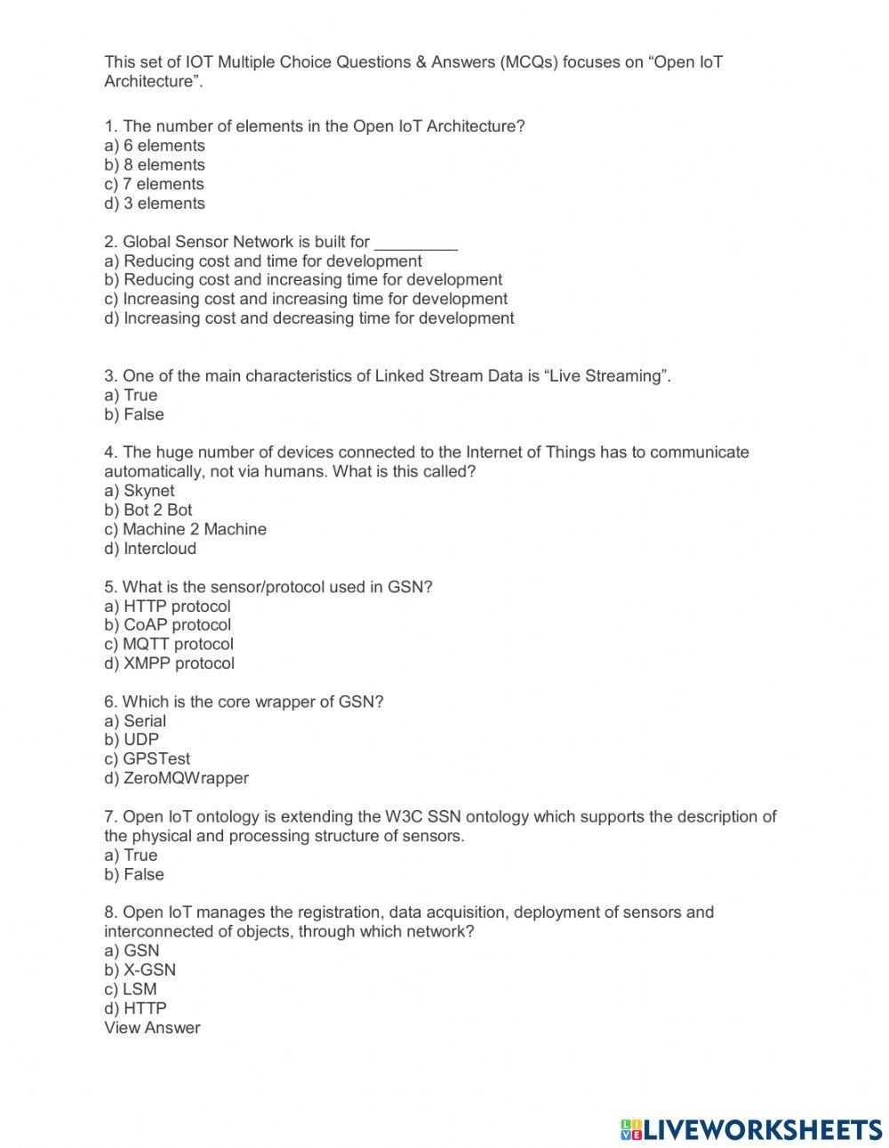 Iot architecture worksheet | Live Worksheets