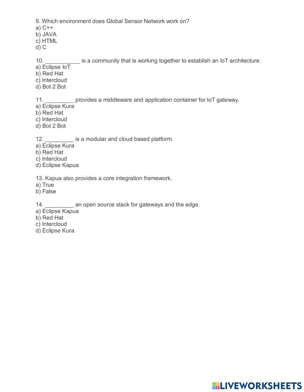 Iot architecture worksheet | Live Worksheets