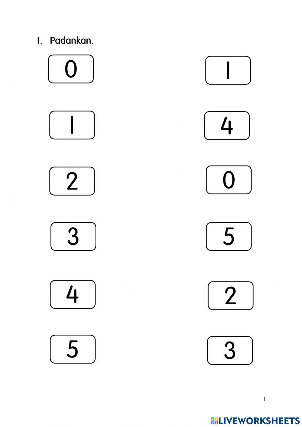 Padankan nombor 0 - 10 worksheet | Live Worksheets