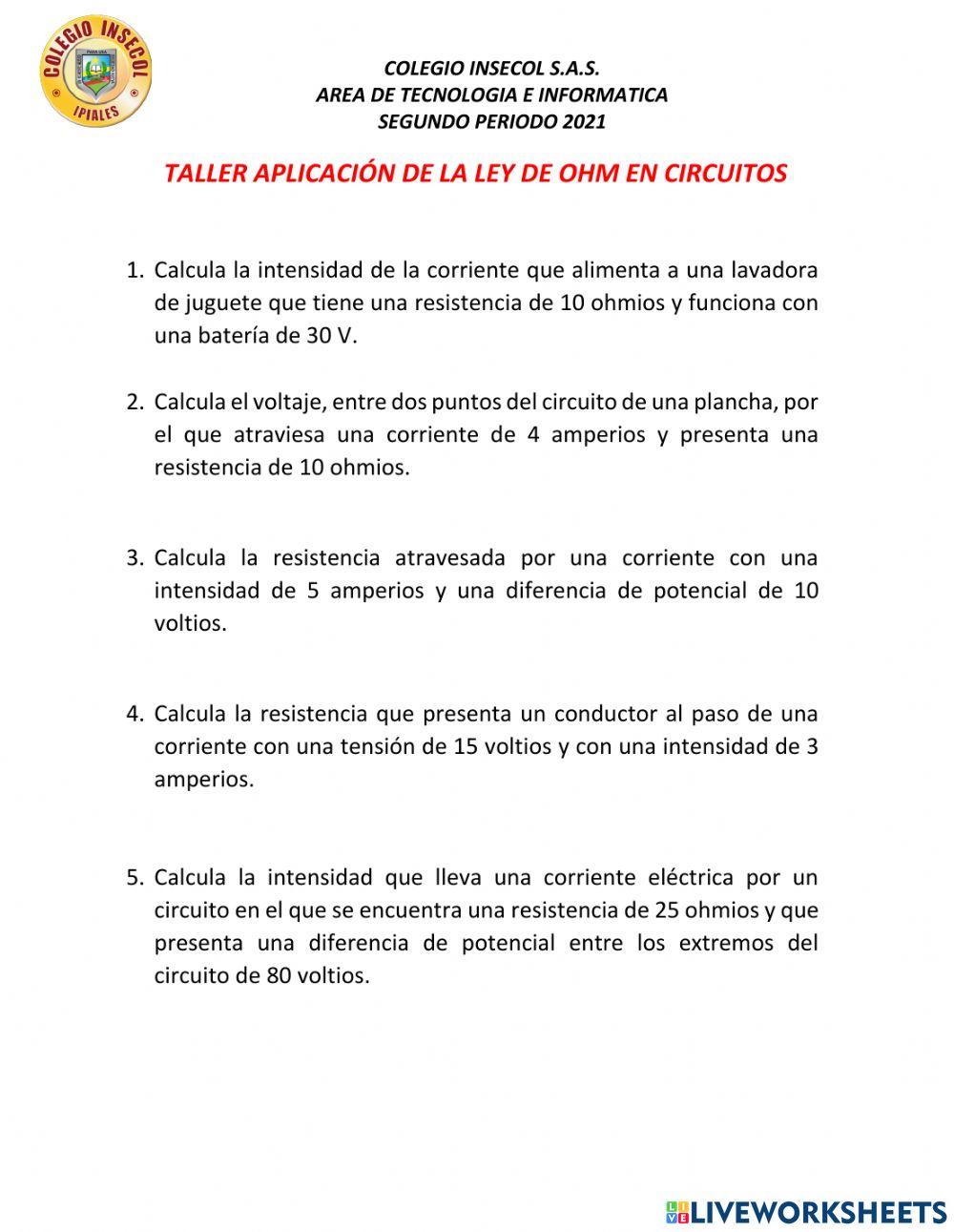 Ley de Ohmm | Free Interactive Worksheets | 3094738