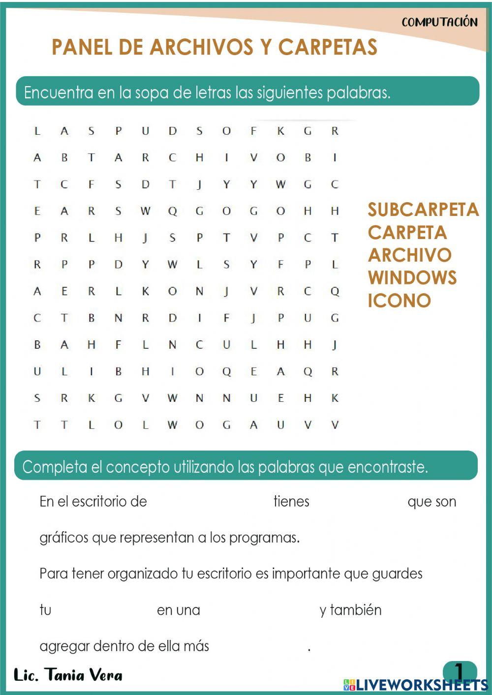 Panel de archiv… | Free Interactive Worksheets | 1091121