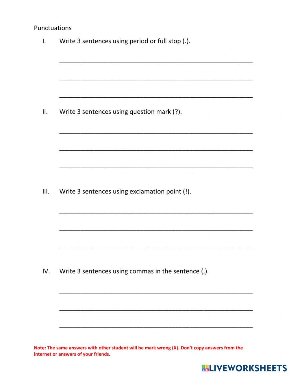 Punctuation | Free Interactive Worksheets | 5061174