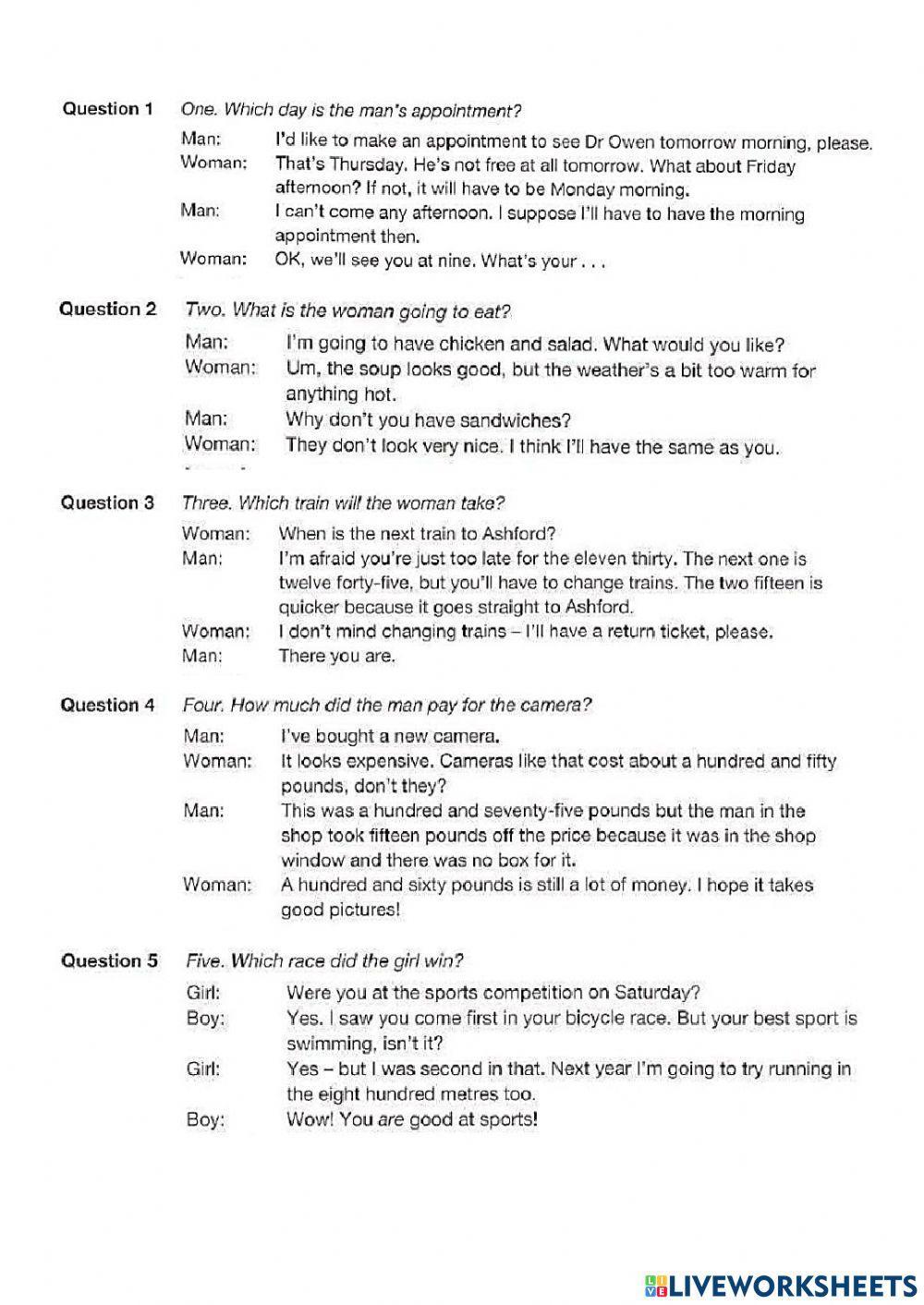 Listen and fill in the blanks part 1 KET 6.2 worksheet | Live Worksheets