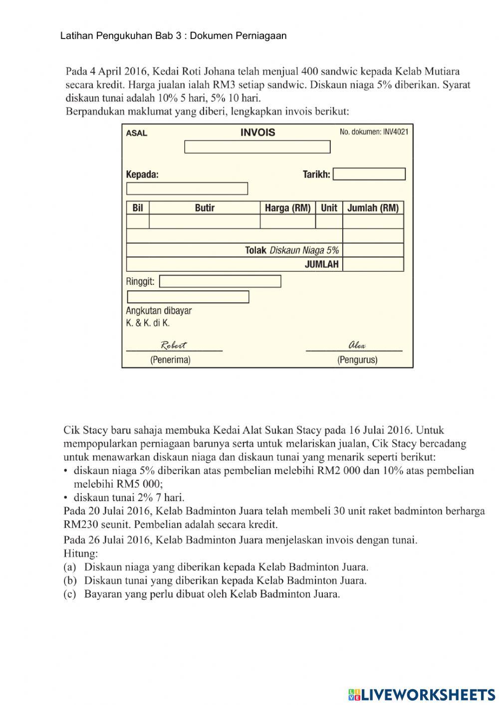 Dokumen Perniagaan worksheet | Live Worksheets