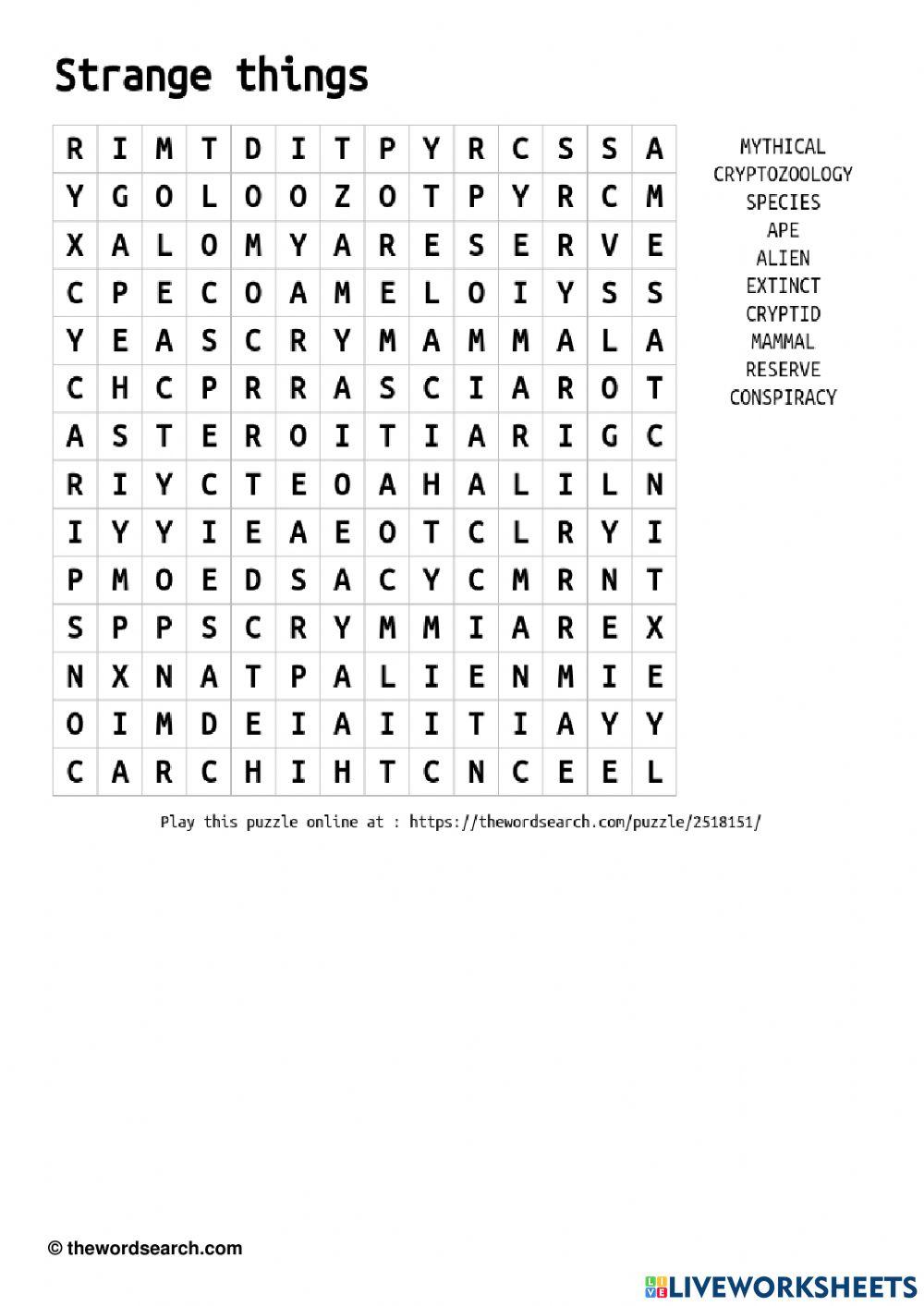 Strange Things | Free Interactive Worksheets | 1091561