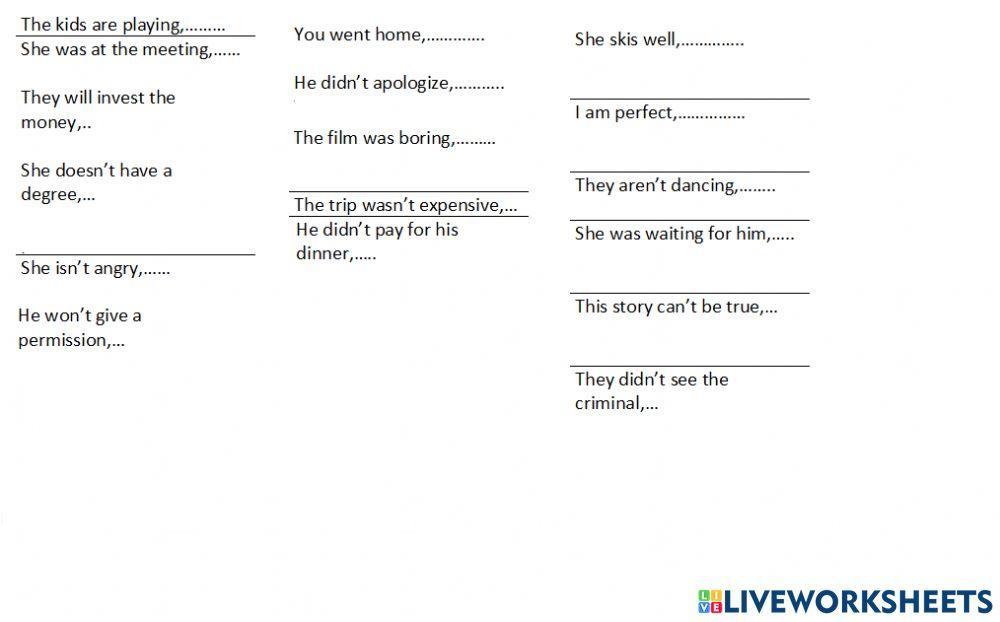 Tag questions interactive worksheet for pre-intermediate | Live Worksheets