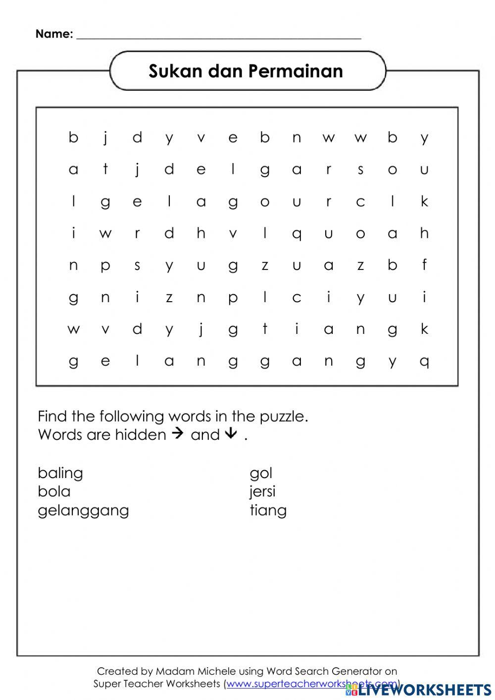 Sukan dan Permainan worksheet | Live Worksheets