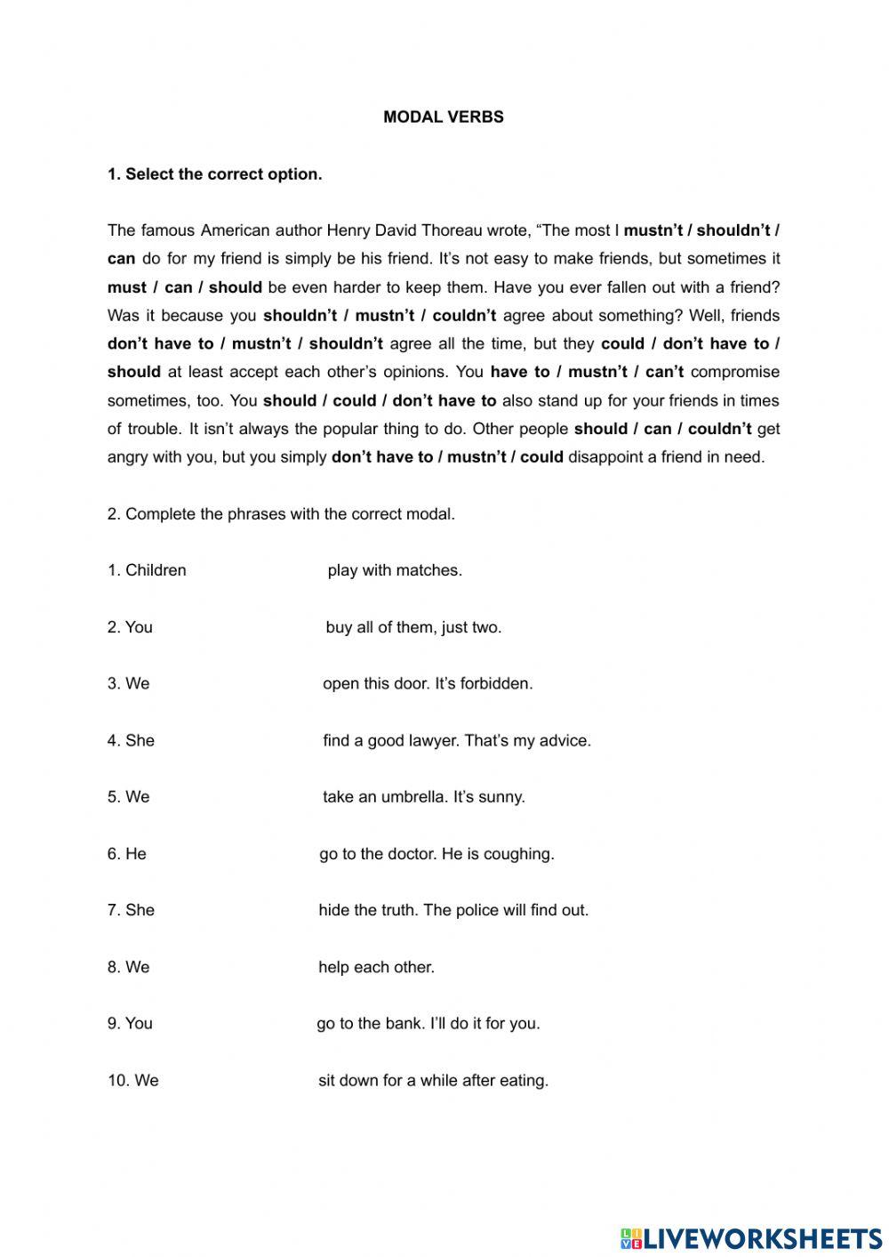 MODAL VERBS 4TH | Free Interactive Worksheets | 3096299