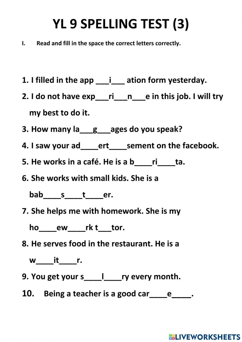 Vocabulary online exercise for Grade 9 | Live Worksheets