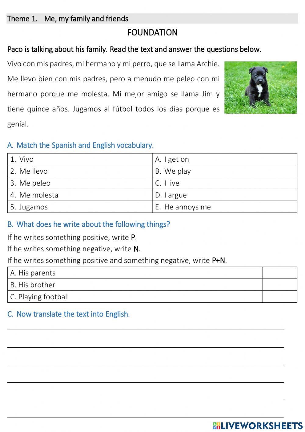 Y9 Spanish - Reading online exercise for | Live Worksheets