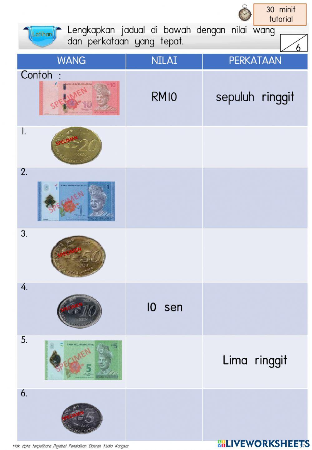 wang hingga RM1… | Free Interactive Worksheets | 5061887