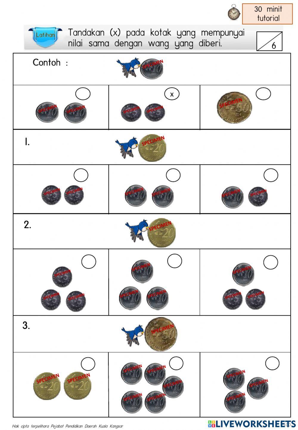 wang hingga RM1… | Free Interactive Worksheets | 5061897