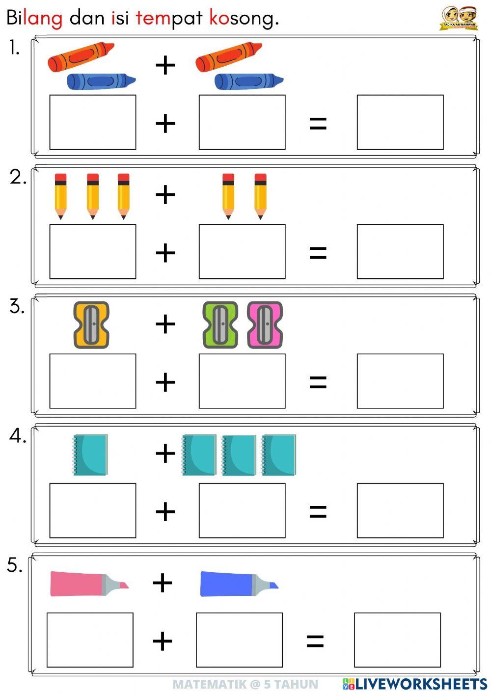 Operasi Tambah 1092584 | mierahalid | Live Worksheets