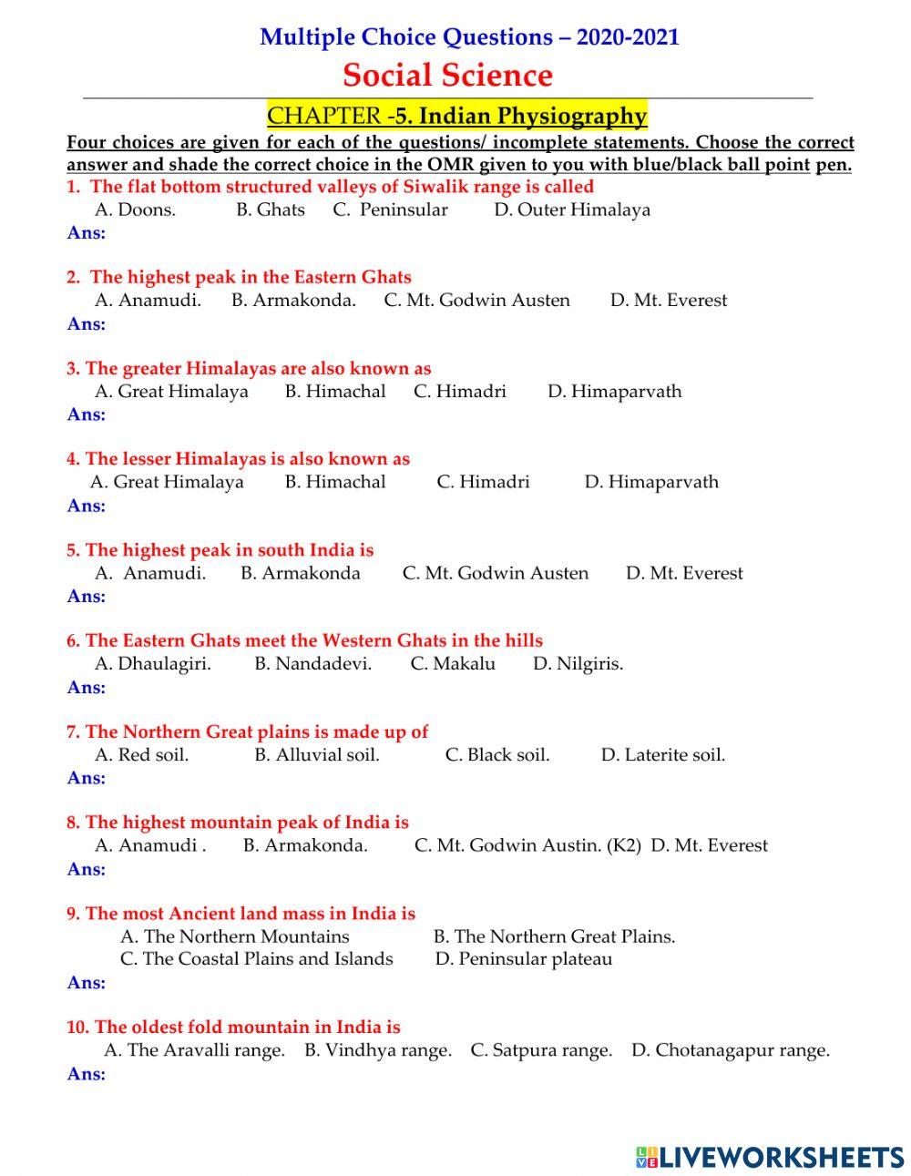 MDRSCHOOL372 | Objective type questions 1093287