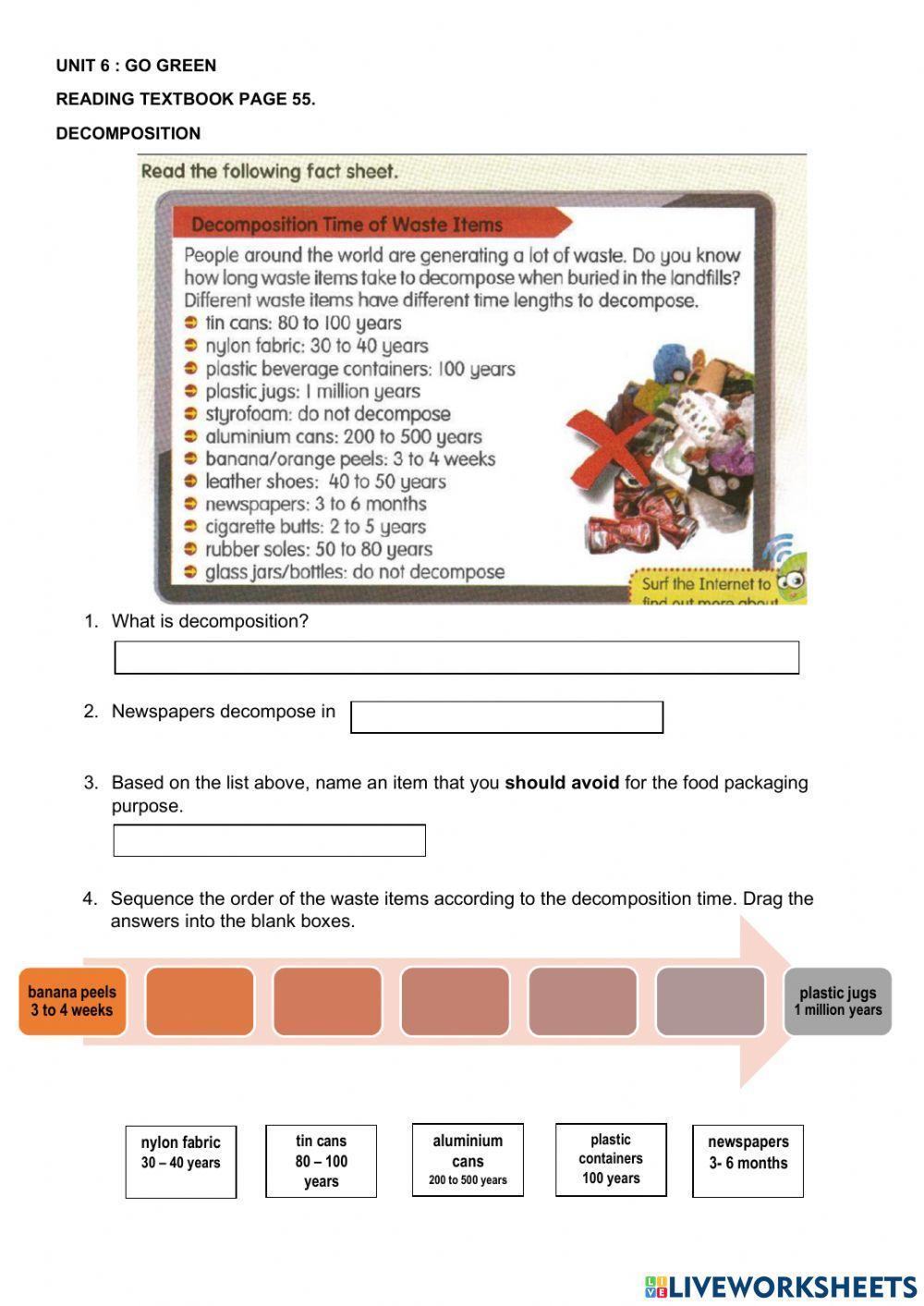 Go Green : Decomposition worksheet | Live Worksheets