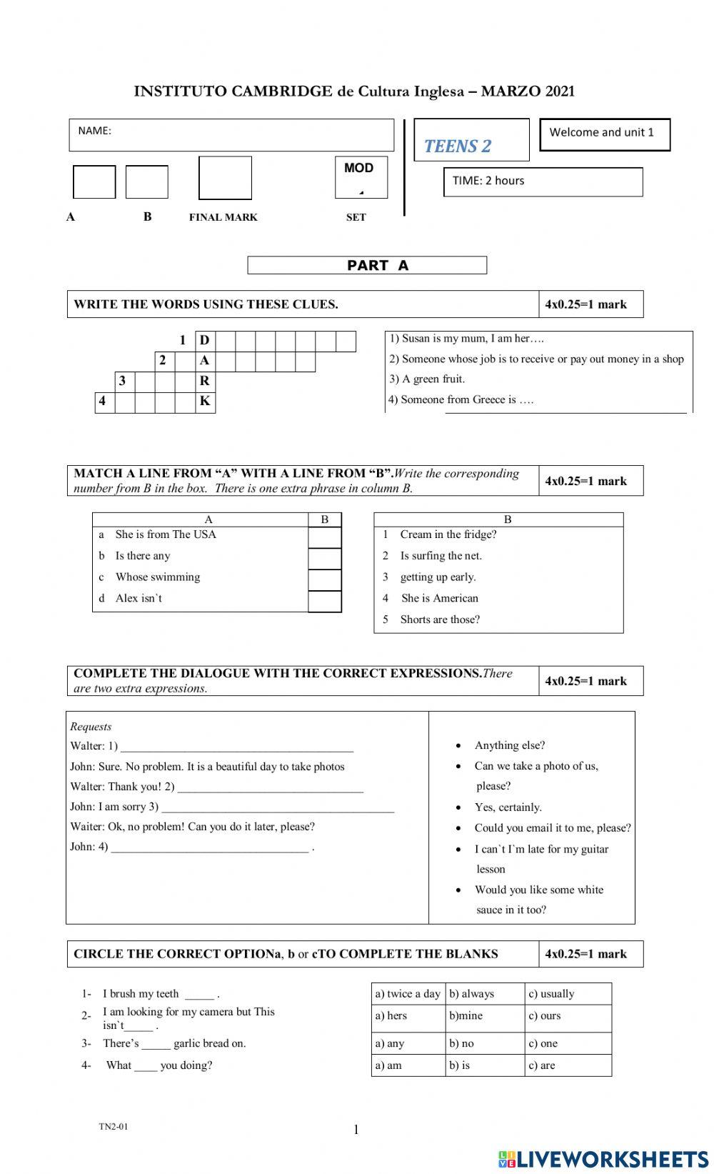 Exam unit welcome and 1 interactive worksheet | Live Worksheets