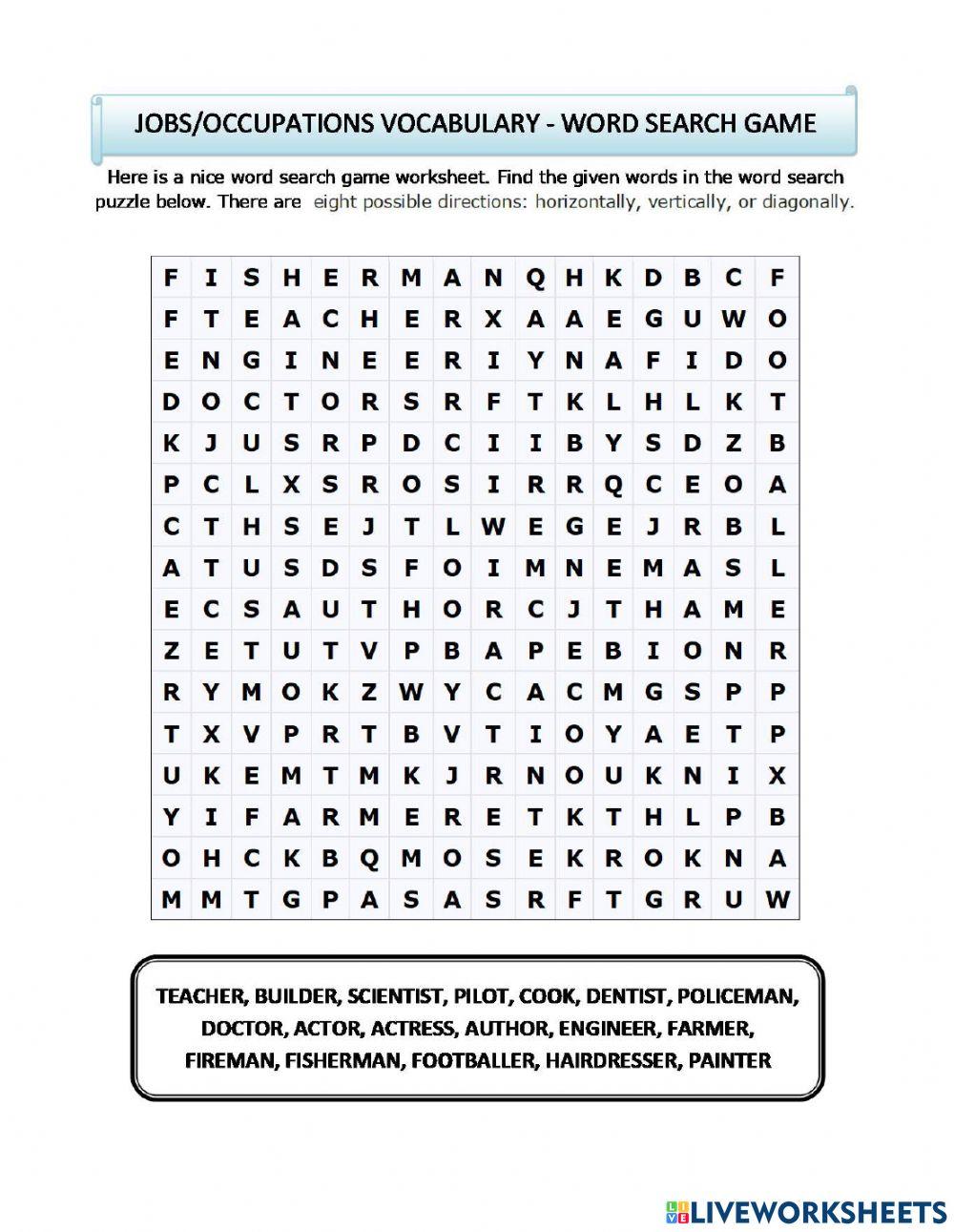 Jobs word search | Free Interactive Worksheets | 1093706