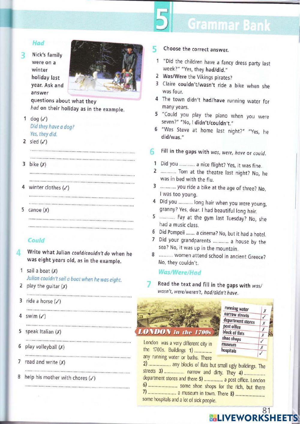 Was-Were - Had - Could online exercise for | Live Worksheets