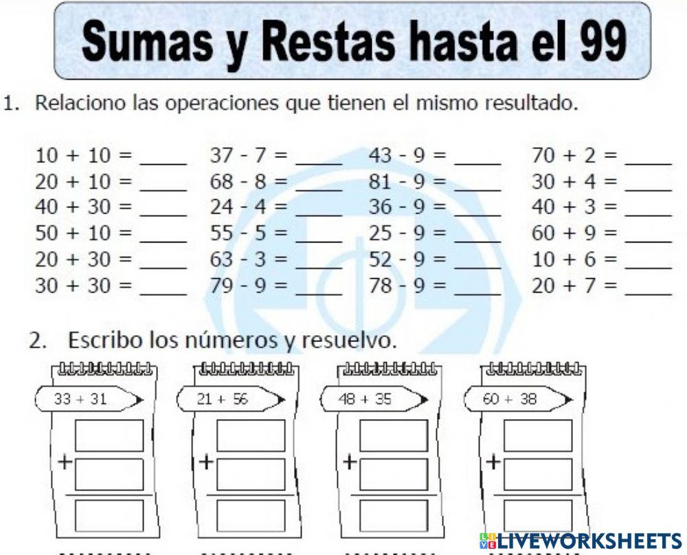 Sumas y Restas online exercise for Tercer grado | Live Worksheets