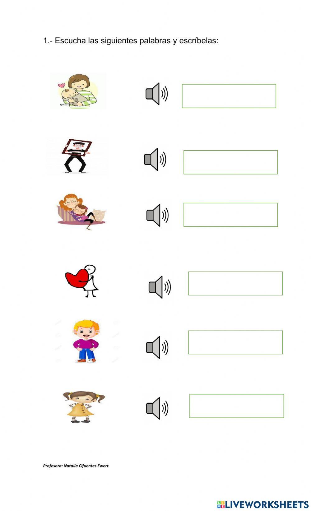 Escucha y escribe la palabra worksheet | Live Worksheets