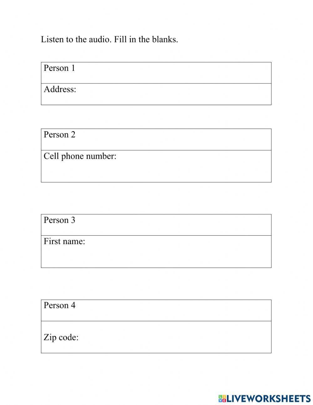 Personal Inform… | Free Interactive Worksheets | 1093947