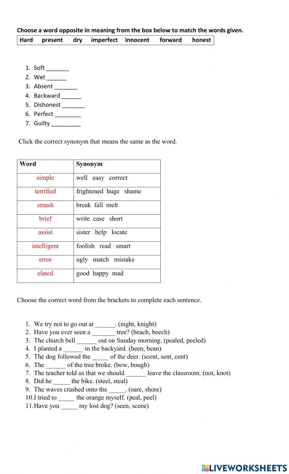 Term 3 Test Vocabulary Std2. online exercise for | Live Worksheets