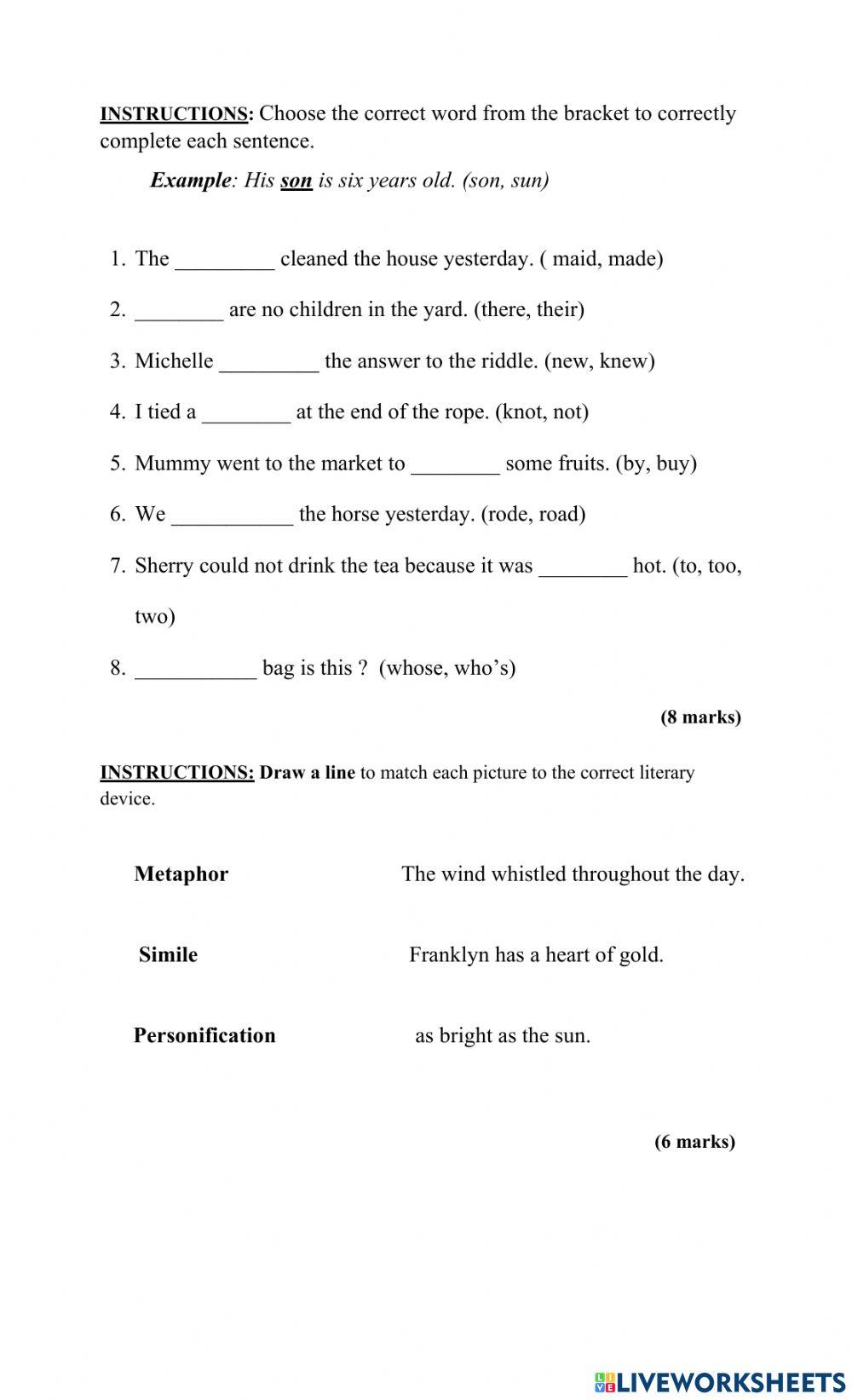 Grade 2 Vocabulary online exercise for | Live Worksheets