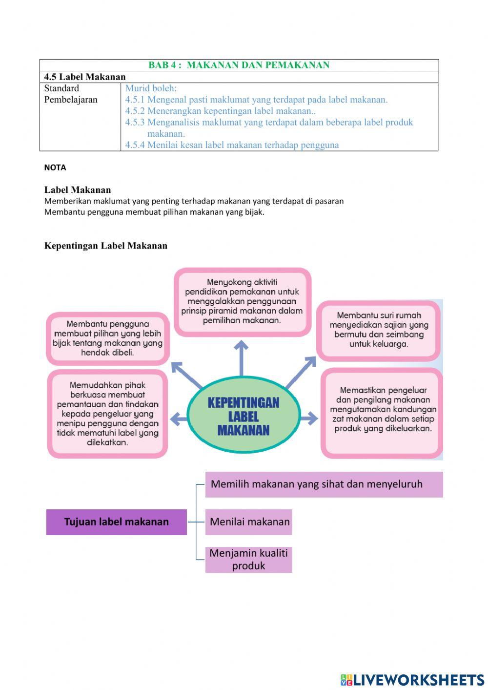 Label makanan | Nur Husnina | Live Worksheets