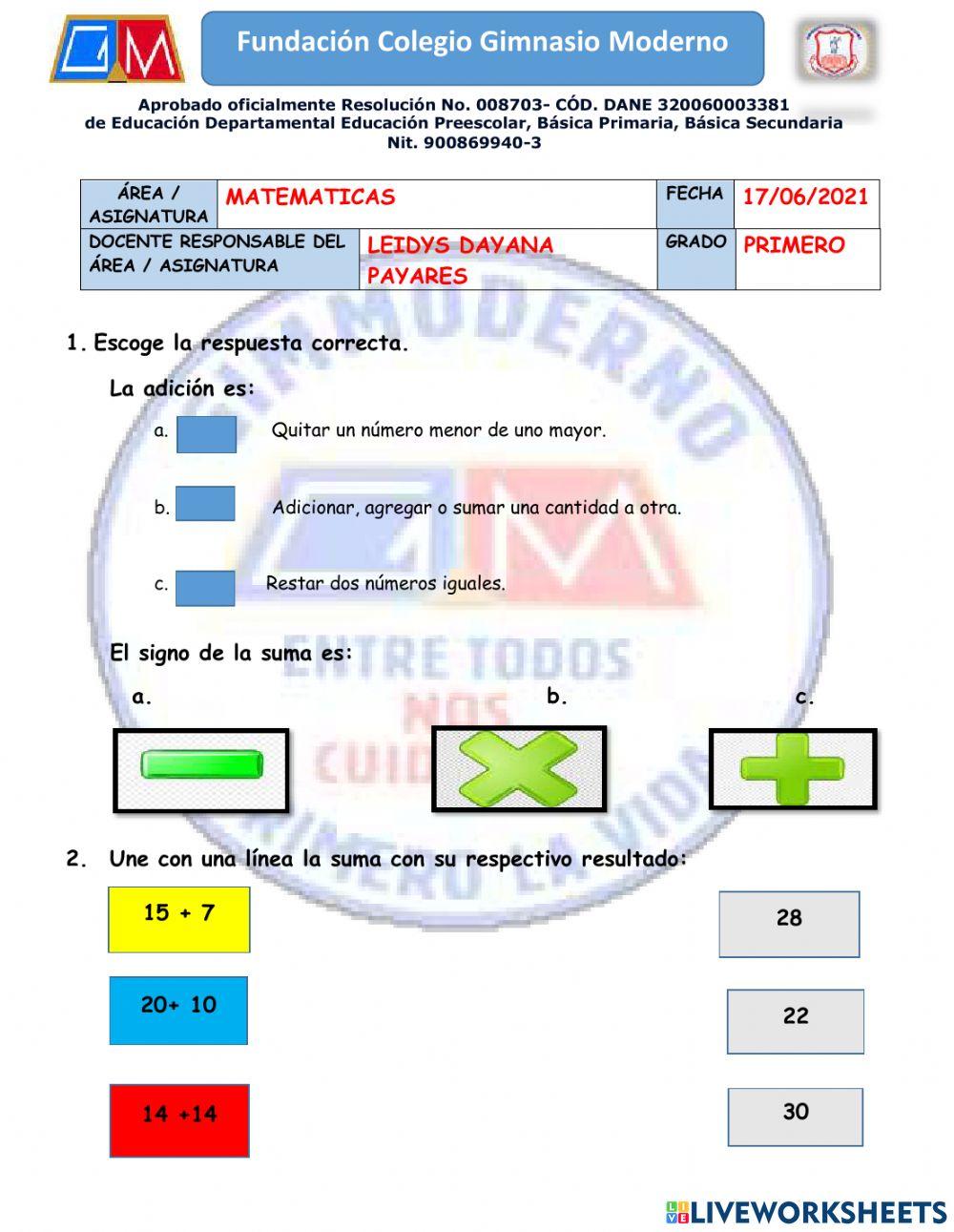 Examen de matematicas interactive worksheet for PRIMERO | Live Worksheets