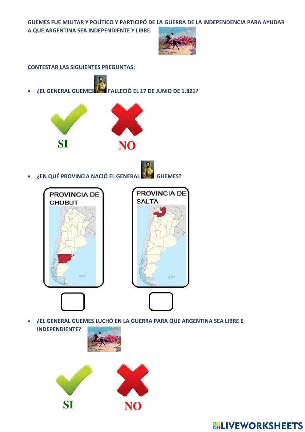 Efemeride general guemes worksheet | Live Worksheets