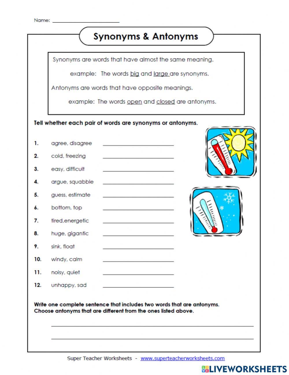 Q3 - G2 Synonym and Antonym1 online exercise for | Live Worksheets