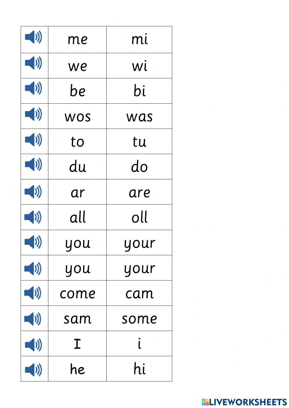 Pdf online worksheet: Tricky words | Live Worksheets
