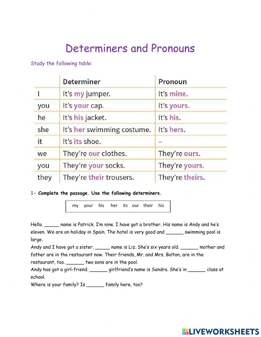 Determiners and… | Free Interactive Worksheets | 5063970