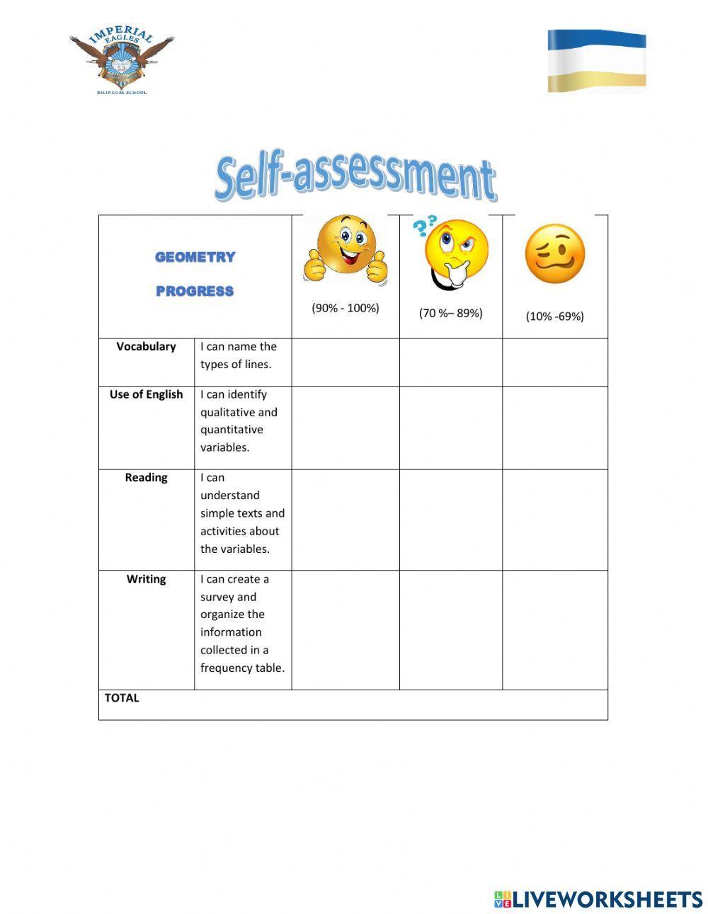 Self assessment interactive activity | Live Worksheets