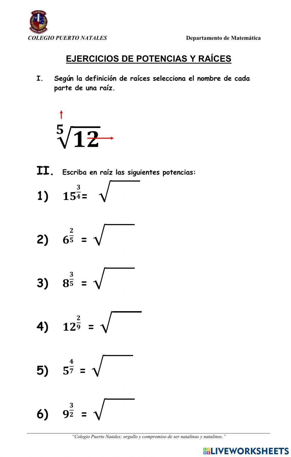 Potencias online activity for 8 Basico | Live Worksheets