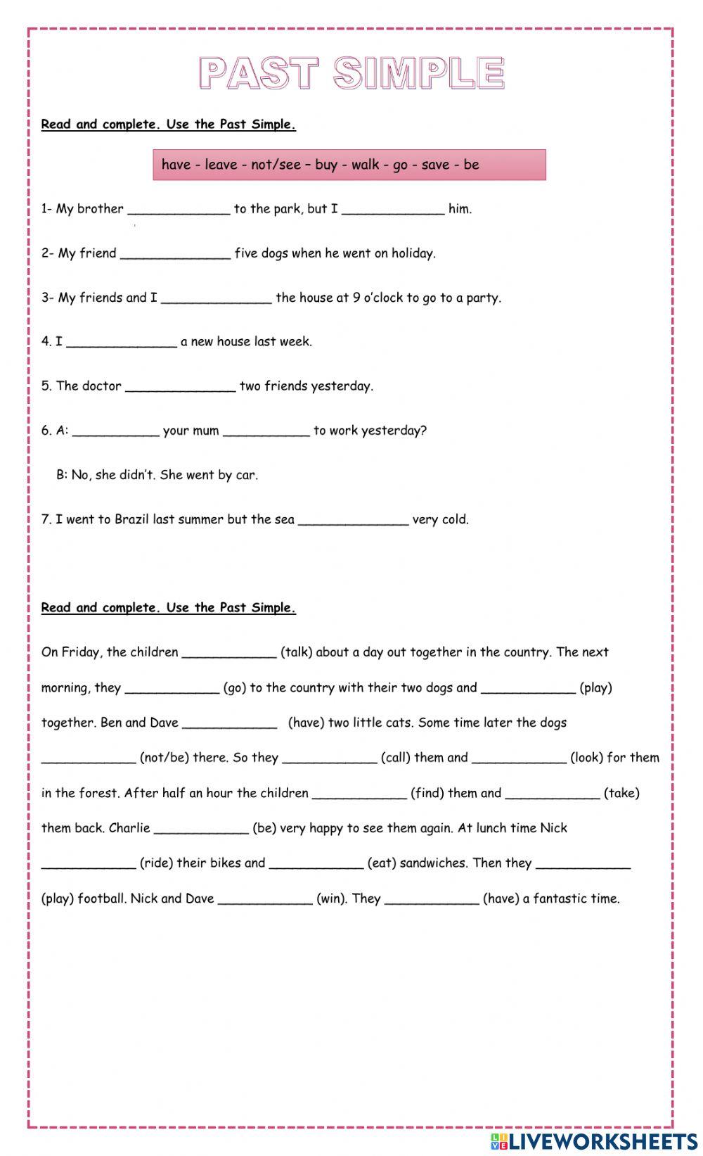 Past Simple online exercise for grade 5 | Live Worksheets