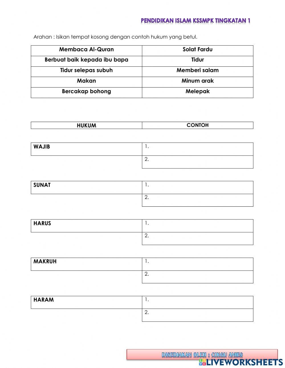 Hukum dalam Isl… | Free Interactive Worksheets | 1097351
