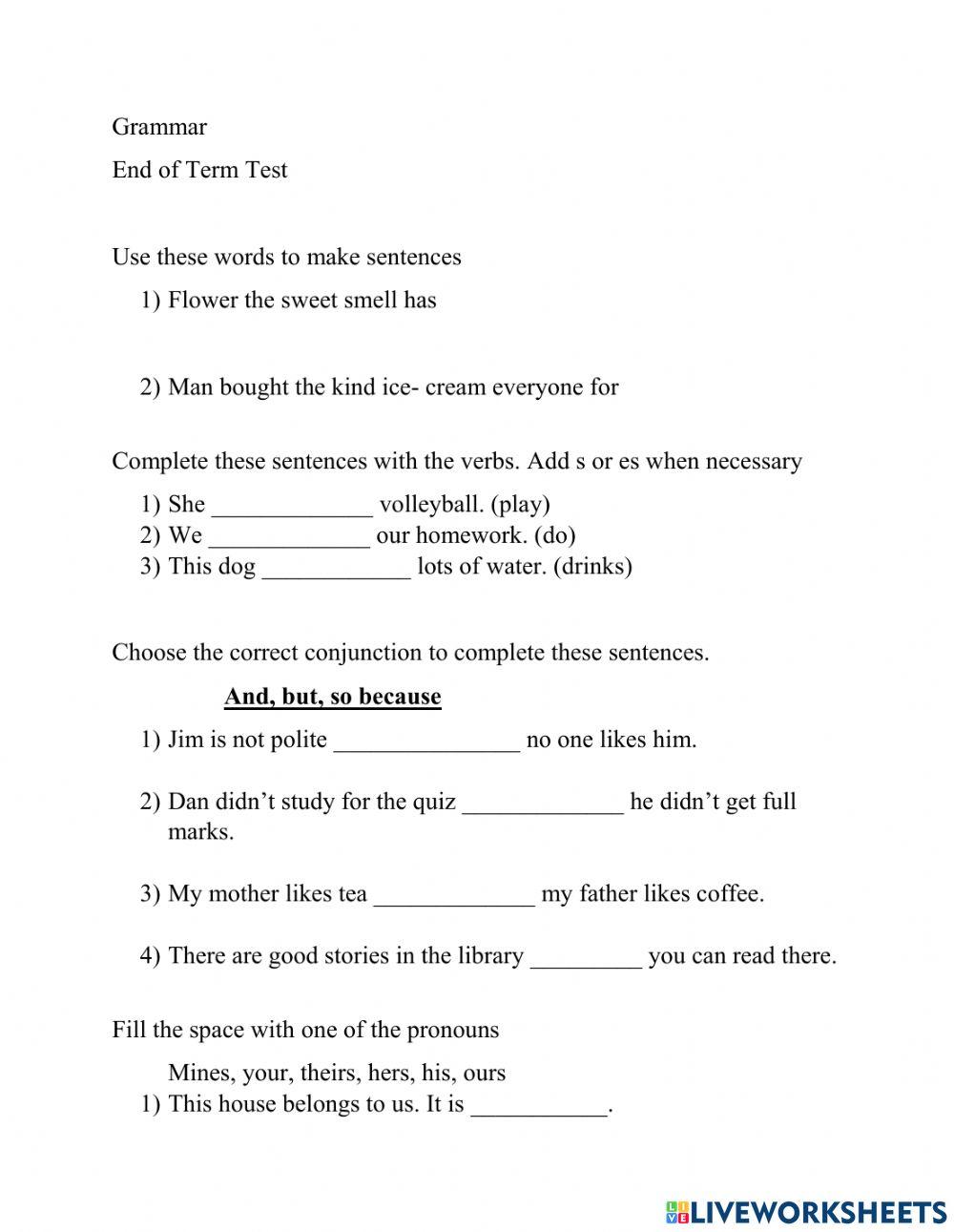 Grammar online exercise for 2 | Live Worksheets