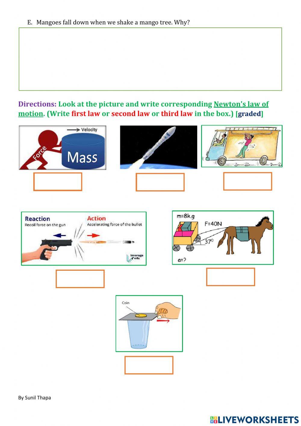 Force and motion (subjective) worksheet | Live Worksheets