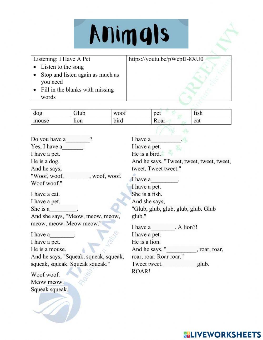 Animals online exercise for A1 | Live Worksheets